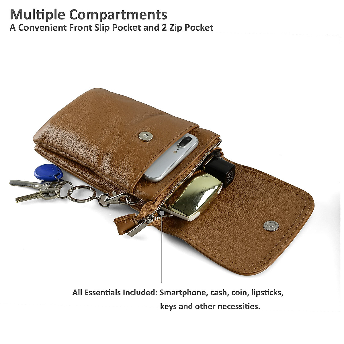 befen Leather Crossbody Wallet Purses and Handbags Cell Phone Smartphone Trendy Travel Cross Body Bags for Women - Fit iPhone 15 Pro Max, Cognac Brown