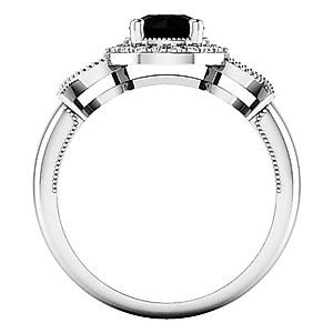 Dazzlingrock Collection 1.10 Carat (ctw) 10K Round Black & White Diamond Ladies Engagement Ring Set 1 CT, White Gold, Size 7.5