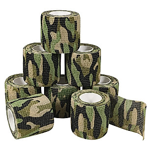 GooGou Self Adherent Bandages Camouflage Cohesive Tape Camo Elastic Sports Tape for Sports Hunting Gear and Finger Wrist Ankle 8PCS 2 in X 14.7 ft (Wetland Camouflage)