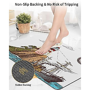 Light-house Bath Mat for Tub,Non Slip Bathroom Floor Runner Rug Quick Dry & Absorbent Diatomaceous Earth Shower Sink Kitchen Living Room Washable Doormat,Retro Sailboat Ocean Coastal Nautical 16"x24"