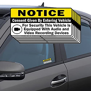 TOTOMO (Set of 8) Notice Audio and Video Recording Consent Stickers - 3" x 1.5" Self Adhesive Signs (4pc Front Adhesive & 4pc Back Adhesive Stickers) Dashcam Warning Decal