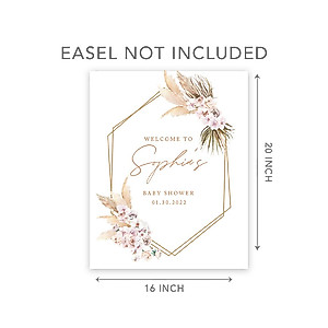 Andaz Press Custom Large Baby Shower Welcome Sign, 16" X 20", Boho Dried Floral Personalized Canvas Welcome Sign, Canvas Sign For Baby Sprinkle, Fall Baby Shower Decorations Welcome Baby Shower Sign