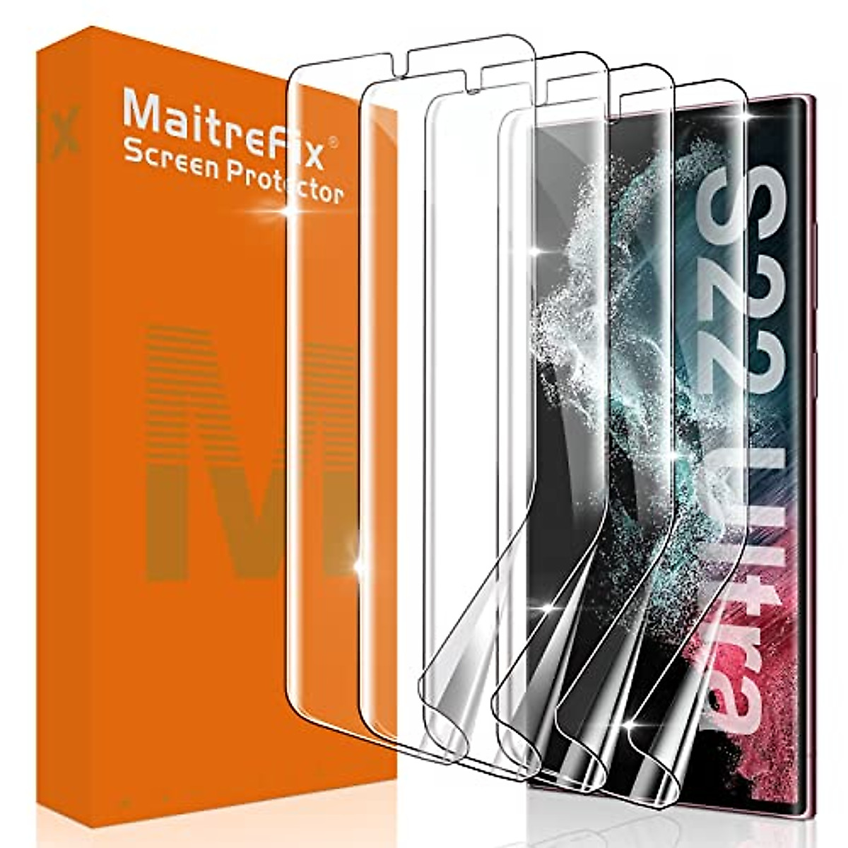 MaitreFix Samsung Galaxy S22 Ultra Screen Protector (Not Glass), 4 Packs Galaxy S22 Ultra Flexible TPU Film, Fingerprint Unlocking Support, Case Friendly