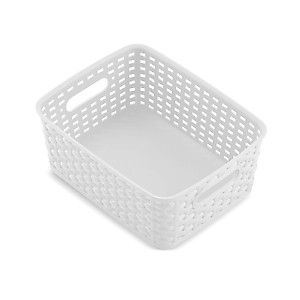 Set of 6 Plastic Storage Baskets - Small Pantry Organizer Basket Bins - Household Organizers with Cutout Handles for Kitchen Organization, Countertops, Cabinets, Bedrooms, and Bathrooms