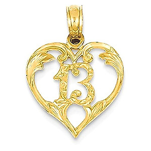 IceCarats 14K Yellow Gold 13 inch Heart Necklace Love Pendant Charm 20mm x 13.85mm Only