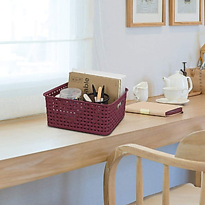 Sandmovie Plastic Weave Storage Baskets for Kitchen Bathroom, Wine Red, 6 Packs, F