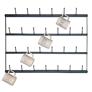 Claimed Corner Horizontal Wall Mug Rack - Large Wall Mounted Storage Display Organizer Rack for Coffee Mugs, Tea Cups, Mason Jars, and More. (34" x 23.5")