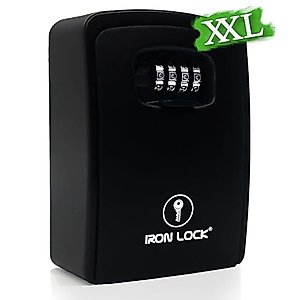 Iron Lock® - XXL Key Lock Box Wall Mount for Keys 4 Digit Combination with Resettable Code with A B Switch Extra Large lockbox Indoor Outdoor Waterproof Big Key Lock Box House Spare Keys Hide a Key