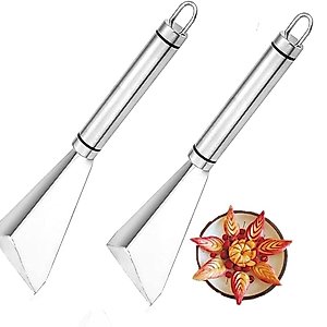 QFC Fruit Carving Knife, Stainless Steel Antislip Channel Knife Tool, V Shape Fruit Carving Tool Kitchen Accessories, Food DIY Carving Mold Tool for Home Kitchen (2PCS)