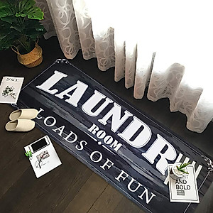 USTIDE Black White Laundry Room Rug Runner, Farmhouse Laundry Foam Mats for Washroom Bathroom Non Skid Kitchen Mat, 20x48, Loads of Fun Decor