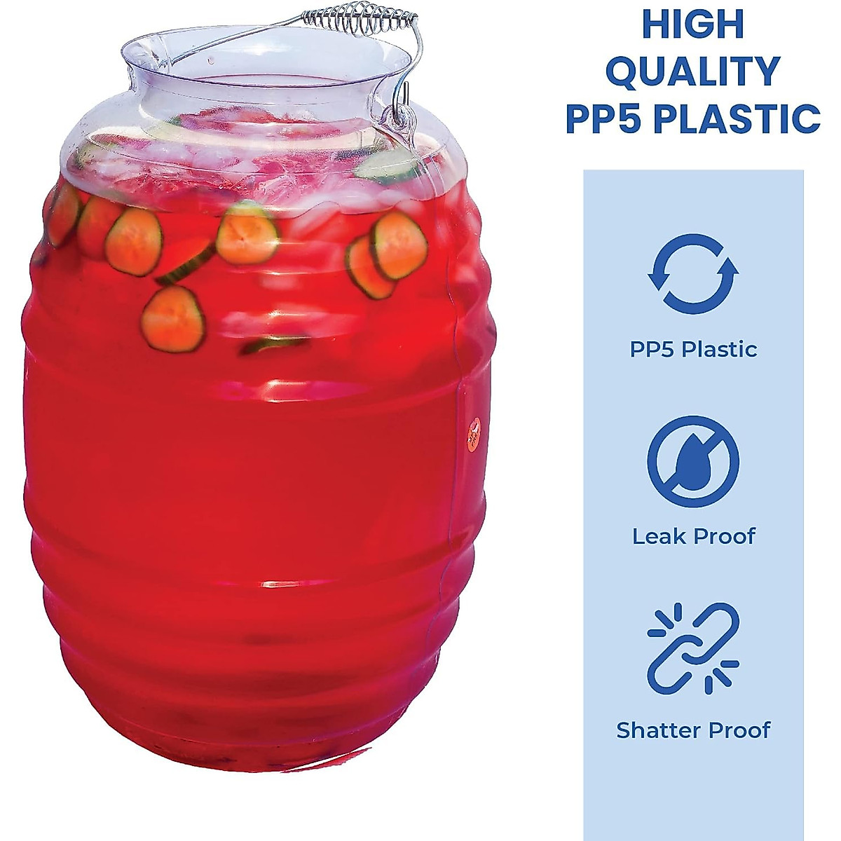 CHAMPS 5 Gallon Jug with Lid - Aguas Frescas Vitrolero Plastic Water Container - 5 Gallon Drink Dispenser - Large Beverage Dispenser Ideal for Agua fresca and Juice - Portable Drink Jar Containers