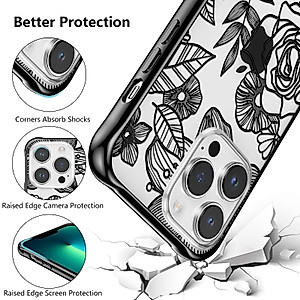 XIZYO for iPhone 13 Pro Max Case 6.7 Inch Cute Phone Case Floral Rose Aesthetic Flower Clear Case for Women Girls Slim Pattern Anti-Yellow Shockproof Protective TPU Bumper Case, Black