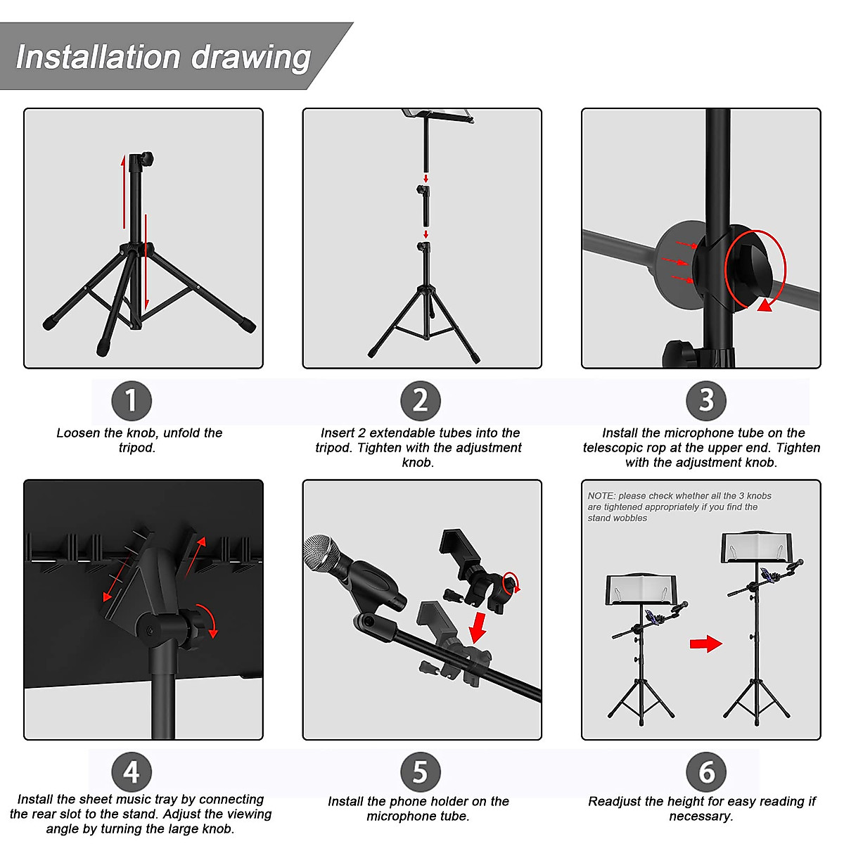 Sheet Music Stand - 3 IN 1 Professional Portable Music Stand with Folding Tray, Detachable Microphone Stand, Phone Holder and Carry Bag, Dual-Use Music Stand for Sheet Music & Projector Stand