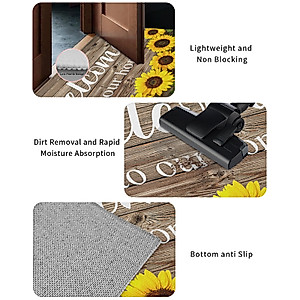 Front Door Mat Indoor Outdoor Entrance, Welcome Sunflower on a Wooden Board Non-Slip Doormat Fade Resistant, Low Profile, Easy Clean Patio Porch Entryway Mat 36x24 inches