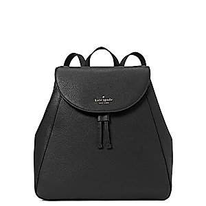 KATE SPADE LEILA LARGE FLAP BACKPACK TOTE BAG BLACK PEBBLED LEATHER