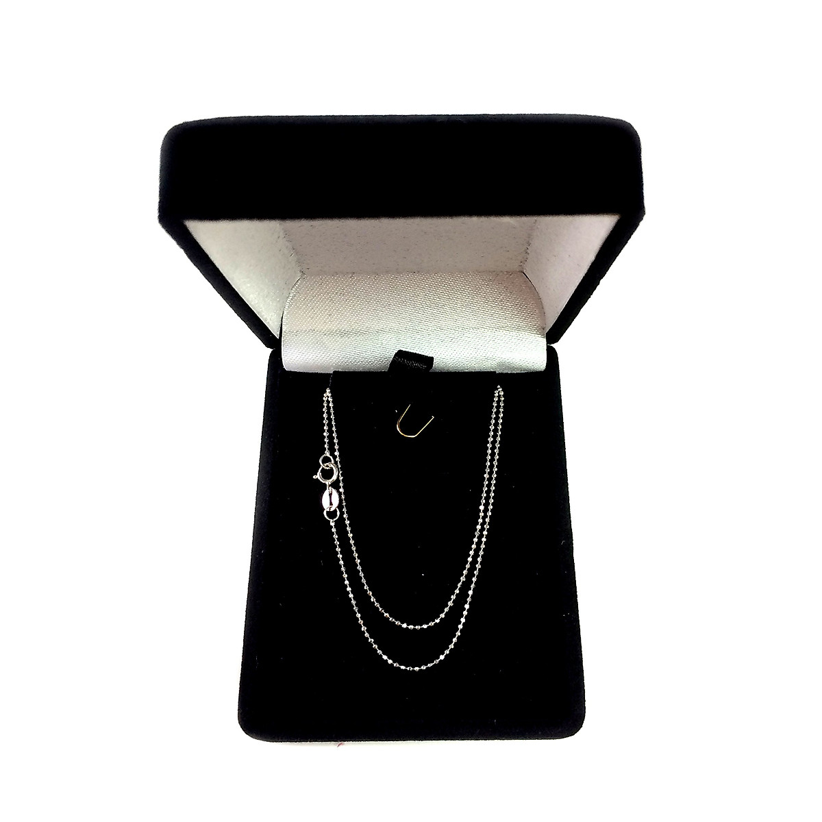 Jewelry Affairs 14k White Real Gold Diamond Cut Bead Chain Necklace, 1.0mm, 18"