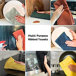 Sage Green Kitchen Dish Towels 100% Cotton Cloth Soft Cleaning Drying Absorbent Terry Ribbed Loop: Set of 3 Multipurpose for Everyday Use