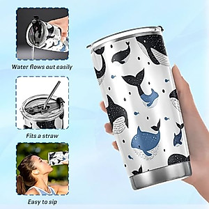 HXshaoye Cartoon blue black whale Stainless Steel water bottle with straw with Straw Leak Resistant Flip travel coffee mug for hot and cold drinks simple tumblers with lids and straws termo para