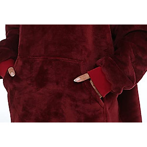 Zillywood Oversized Wearable Blanket Hoodie with Removable Sleeves, Hood and Bottom. Soft Customizable Fleece Blanket Hoodie with Sleeves, Wearable Warm Snuggle Blanket with Zippers. (Wine, One Size)