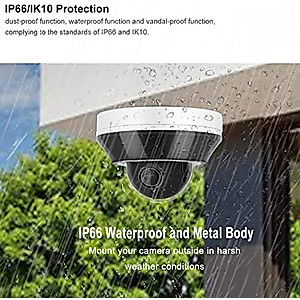 6MP PTZ IP Camera with Pan Tilt 3X Optical Zoom,Outdoor Security Camera, Built in Mic,Human/Vehcile Detection, 98ft IR Night Vision,IP66& IK10