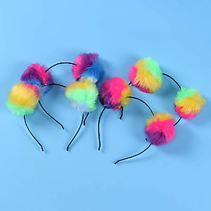 Lurrose 4pcs Colorful Plush Pom Pom Headbands Rainbow Headbands Fluffy Ball Hair Loops Hair Accessories for Christmas Birthday Party