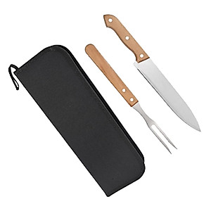 Happyyami 5 Sets barbecue and fork tools cooking grilling cutter kitchen dinnerware tools grilled serving fork bbq grill portable barbecue grill cutter heavy beef wooden handle travel