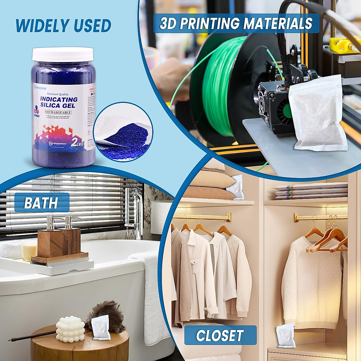 Wisesorb Silica Gel 2 LBS, Indicating Silica Beads (Blue to Pink), Reusable Silica Gel Desiccant Dehumidifier