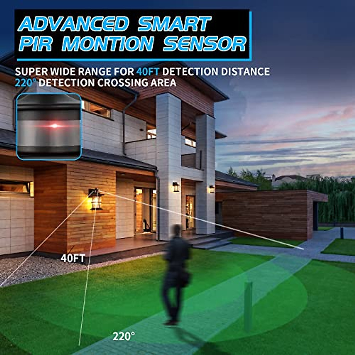 Motion Sensor Outdoor Wall Lights Fixture, Advanced Dusk to Dawn Exterior Lighting, Outside Light for House, Garage, Anti-Rust Waterproof Front Porch Lanterns Fixtures Wall Mount, Seeded Glass, Black