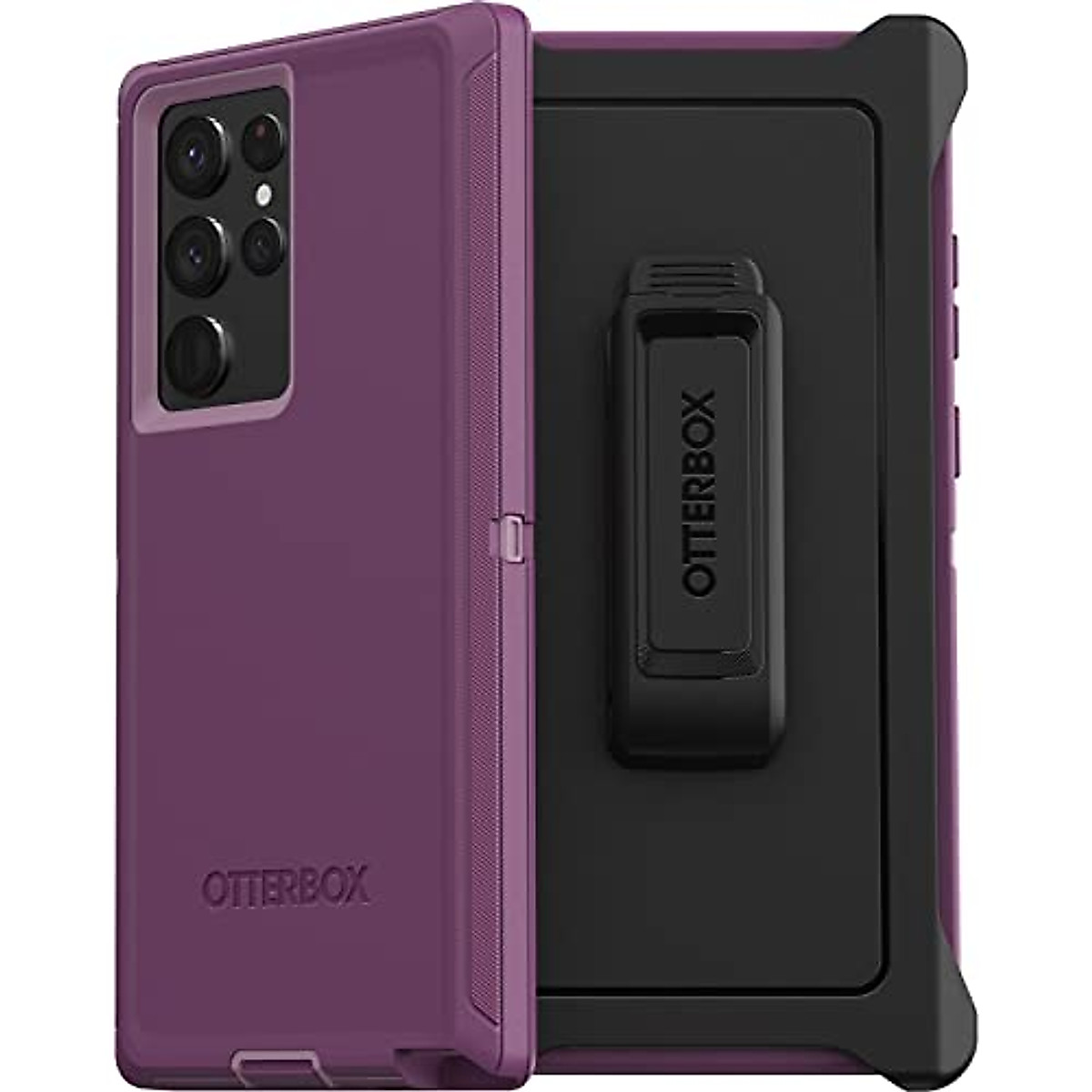OtterBox Galaxy S22 Ultra Defender Series Case - HAPPY PURPLE, rugged & durable, with port protection, includes holster clip kickstand