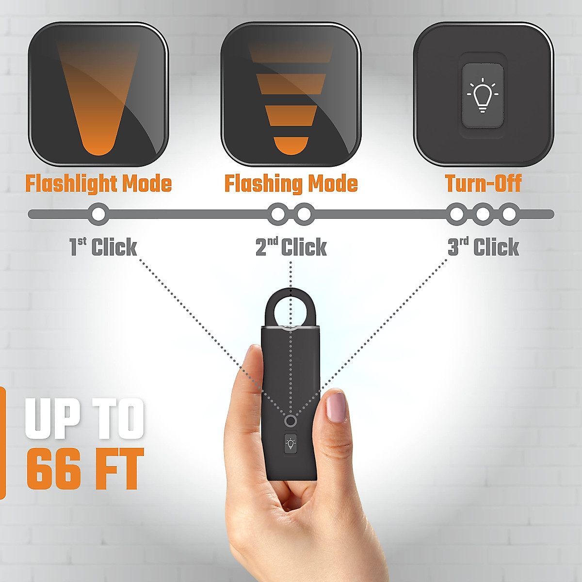 Personal Safety Alarm Keychain for Women Protection – USB Rechargeable 130 dB Self Defense Siren Panic Key Chain with Light and Low Battery Notice by WETEN (Black)