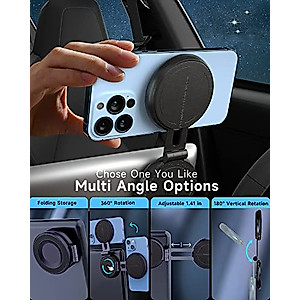 Car Phone Holder Mount for Tesla Model 3/X/Y/S, Adjustable Magnetic Car Phone Mount 360° Free Rotation Foldaway Car Mount Phone Holder for MagSafe Compatible with iPhone 12/13/14 and Other Phone-BLACK