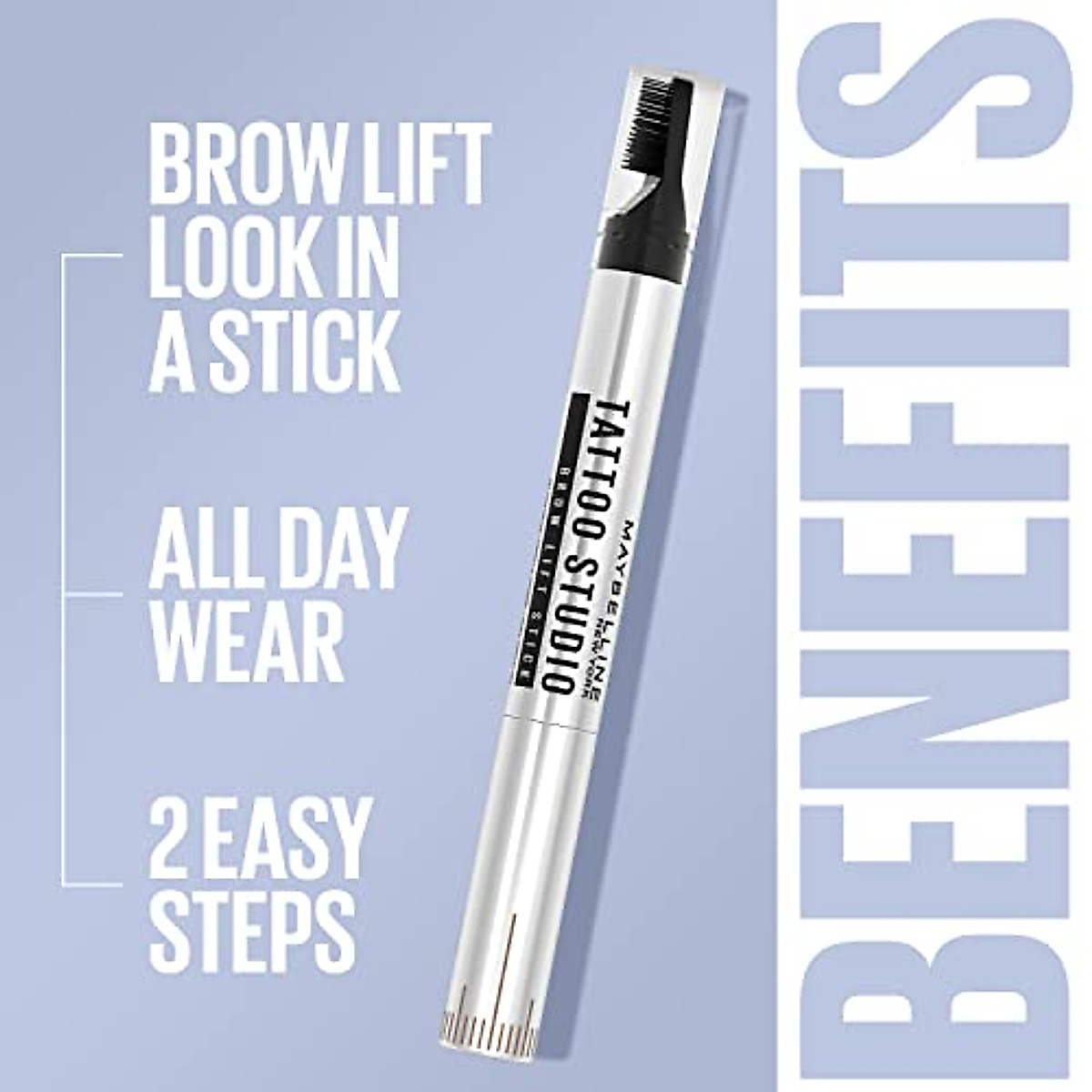 Maybelline TattooStudio Brow Lift Stick Makeup with Tinted Wax Conditioning Complex, Deep Brown, 1 Count