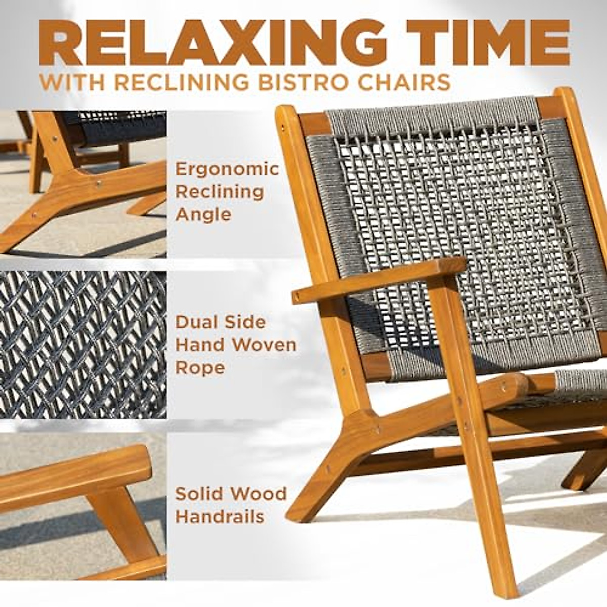 IDZO Reclining Design Heavy Duty 400lbs Capacity Patio Bistro Set 3 Piece Outdoor