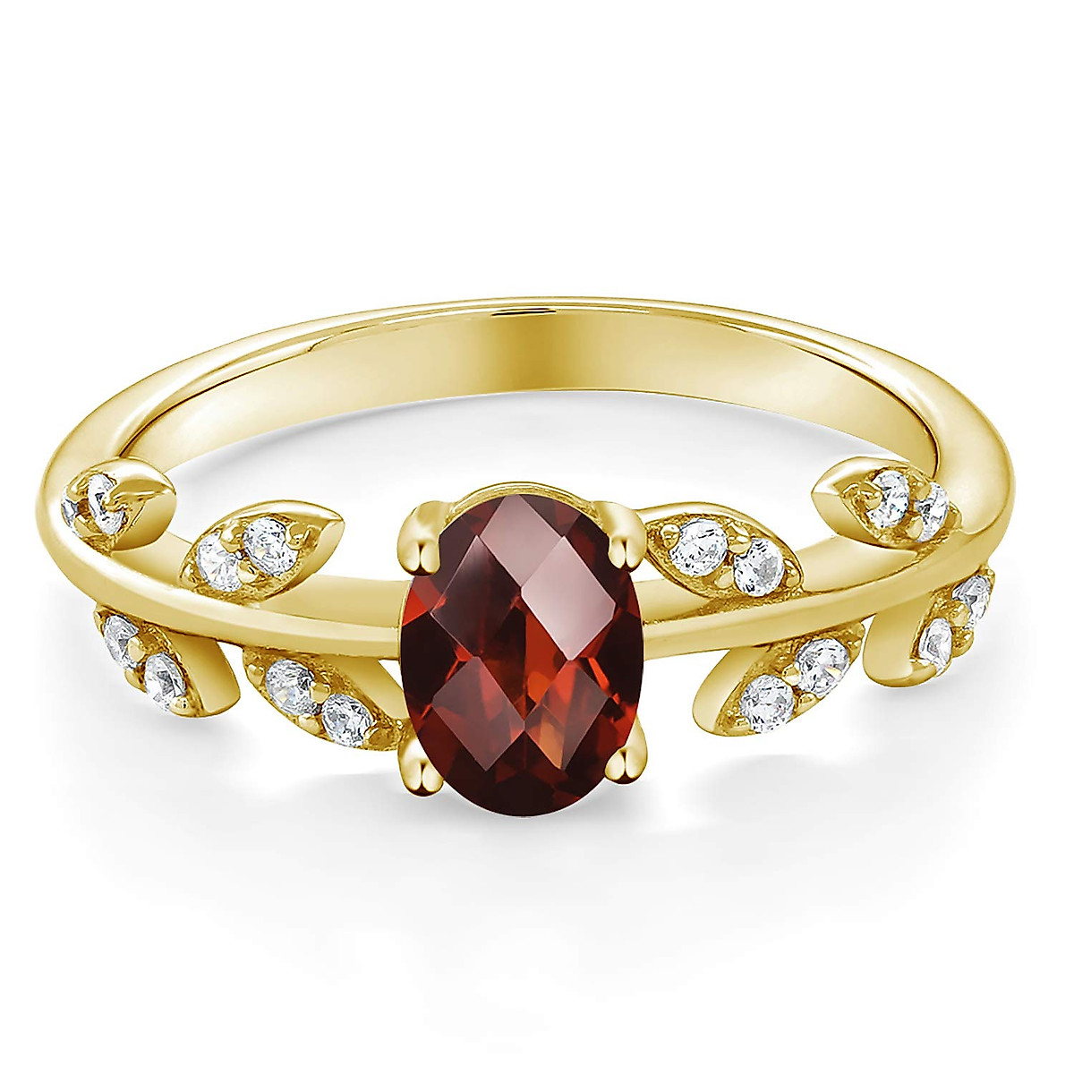 Gem Stone King 18K Yellow Gold Plated Silver 7X5MM Oval Gemstone Birthstone Twisted Olive Branch Leaf Vine Band Wedding Ring For Women | Available In Size 5, 6, 7, 8, 9