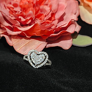 GUIDECUN Dainty Women's White Gold Plated Pavé-Set Cluster White Cubic Zirconia Love Heart-shaped Wedding Promise Rings (US size 6)