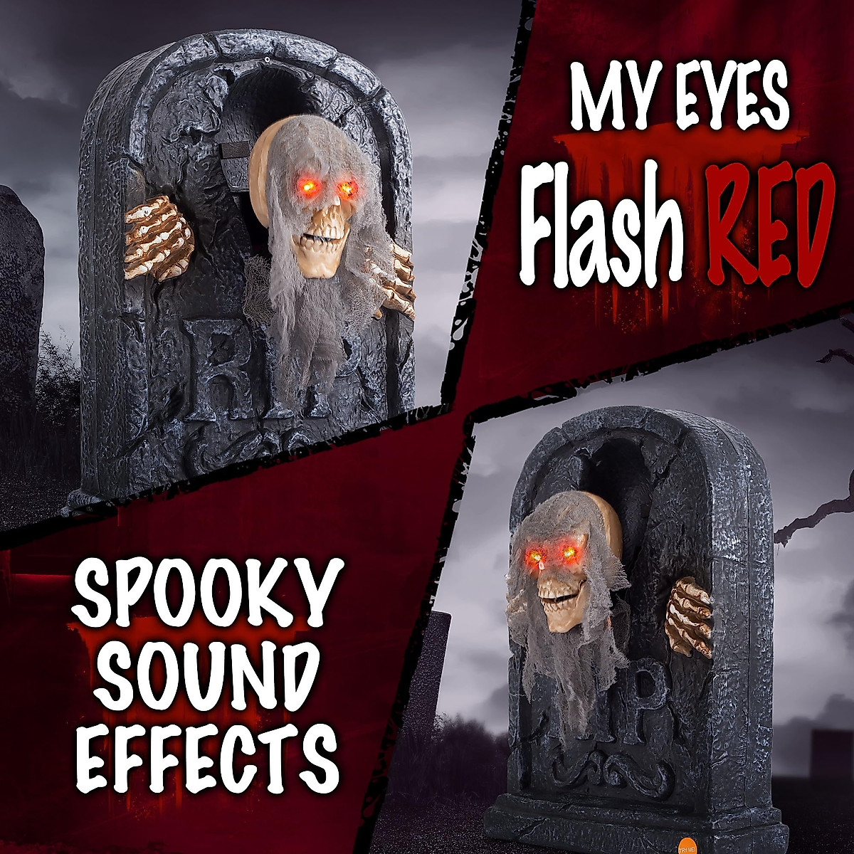 ELAMAS Halloween Animated Zombie Tombstone - Animatronic Skeleton Decorations with Sound Activated, Creepy Voice, Spooky Skull Head, Light Up Eyes, Scary Motion, Horror Prop for Indoor/Outdoor