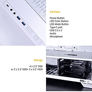 LIAN LI High Airflow Mid-Tower ATX PC Case with RGB Fans, Tempered Glass Side Panel, USB-C Port (LANCOOL 205 MESH C, White)