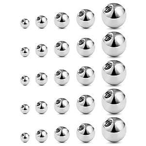 Prjndjw 25Pcs 14G Replacement Balls Externally Threaded Surgical Steel Balls Industrial Barbell Tongue Nipple Belly Button Piercing Rings Parts 3MM 4MM 5MM 6MM 8MM
