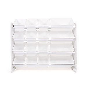 Humble Crew Extra-Large Toy Organizer, 16 Storage Bins, White/White & Natural/White Kids Book Rack Storage Bookshelf with Deep Sleeves, Universal