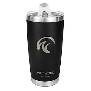 Wet Work Double Wall Tumbler 20 oz Made from Durable Stainless Steel for Hot and Cold Drinks - Insulated Travel Mug for Coffee Tea Wine with Leak Proof Lid for Travel Hiking Camping Gifts - Black