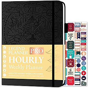 Legend Planner PRO Hourly Schedule Edition - Undated Deluxe Weekly & Daily Organizer with Time Slots. Time Management Appointment Book Journal for Work & Personal Life, A4 Size Hardcover - Black