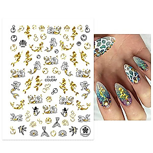 JMEOWIO 9 Sheets Beach Nail Art Stickers Decals Self-Adhesive Pegatinas Uñas Summer Tropical Ocean Shark Nail Supplies Nail Art Design Decoration Accessories