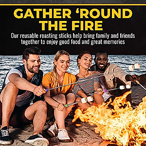 CORQUE Marshmallow Roasting Sticks, Smores Sticks, Extendable, Camping Skewer for Fire Pit, Wooden Handle, 32inch Metal for BBQ Hotdog, Cooking, Campfires, Bonfires, Set of 8