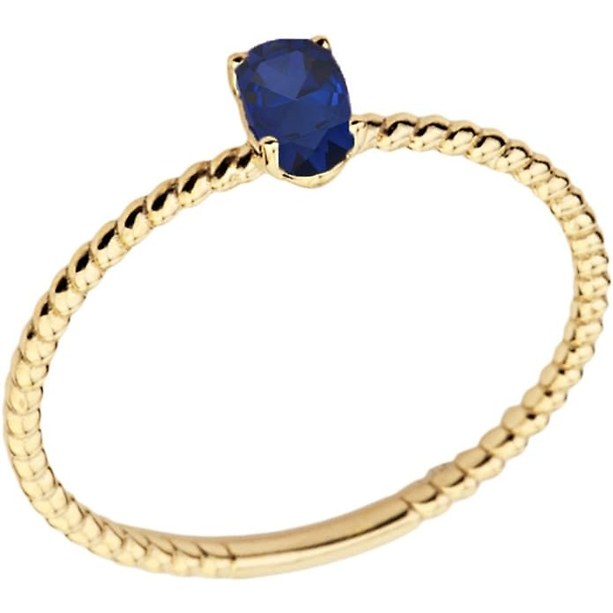 Dainty 10k Yellow Gold Stackable Oval-Shaped Sapphire Rope Engagement/Promise Ring