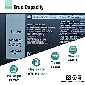 G91J0 41Wh Battery Replacement for Dell Latitude 3320 3330 3420 3520 Inspiron 3510 3511 3515 5310 5410 5418 5510 5515 5518 14 Plus 7420 7415 2-in-1 Vostro 3510 3515 3511 5310 5510 Series V6W33 TN70C