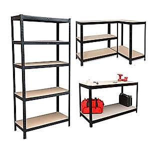 Autofather Shelving Unit for Garage and Sheds 5 Tier Metal Racking Shelf Unit Storage Shelves Unit Heavy Duty Strong Industrial Tall Large Black 70cm x 30cm x 150cm