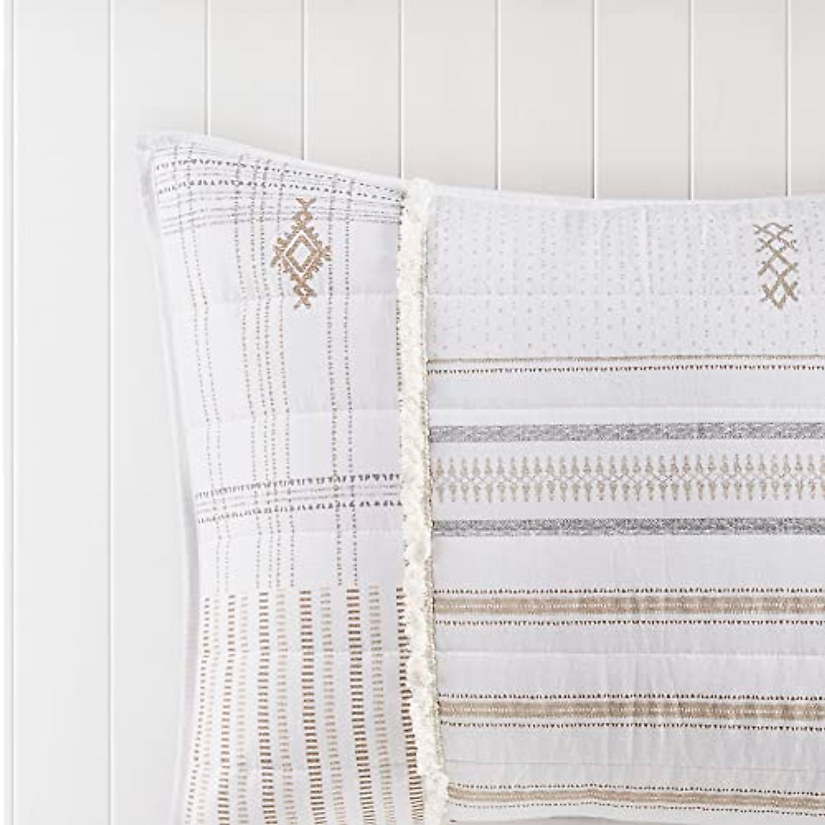 INK+IVY Salar Cotton Quilt Set - Stripe Patchwork Design with Fringe Trim Accent, Prewashed Coverlet, All Season, Breathable and Lightweight Cover, Cozy Summer Blanket, King/Cal King Natural 3 Piece