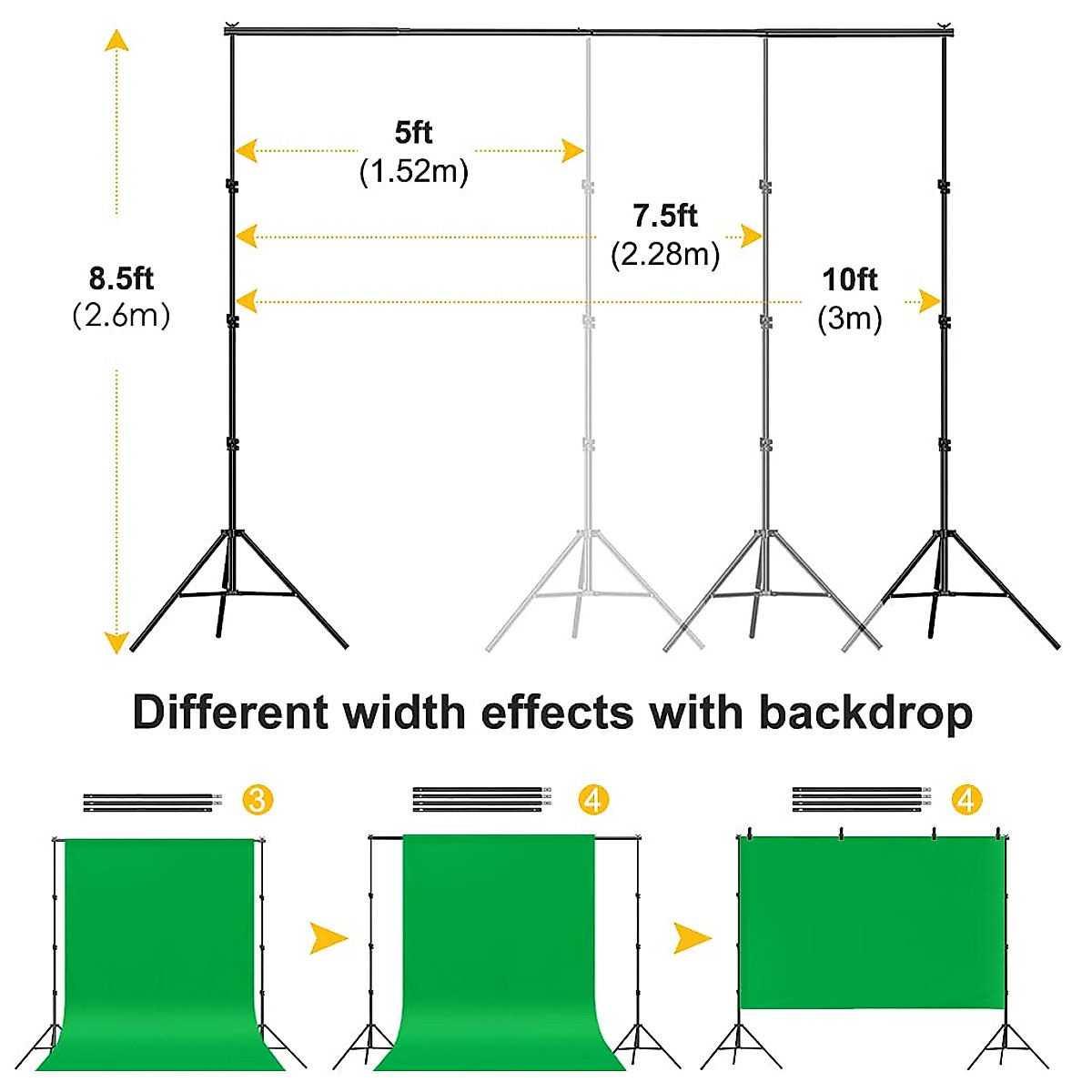 CPLIRIS Backdrop Stand for Parties, 8.5x10ft Adjustable Backdrop Support for Photoshoot, Baby Shower Backdrop Stand with Spring Clips, Sandbag, Backdrop Clip and Carry Bag