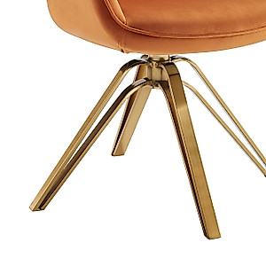 Art Leon Mid Century Modern Swivel Accent Chair, Desk Chair No Wheels, Fabric Upholstered Armchair with Gold Legs, Chair for Bedroom, Cinnamon