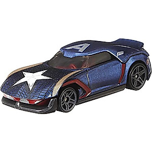 Hot Wheels Marvel Toy Character Car 5-Pack in 1:64 Scale: Captain America, Black Panther, Black Widow, Iron Man & Thanos